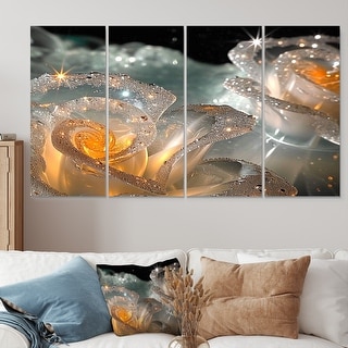 Designart - Sparking Translucent Roses Golden Glam Core - Rose Canvas ...