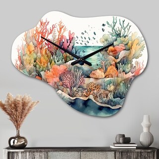 Designart - Vibrant Coral Reef II - Modern Beach Large Wall Clocks ...