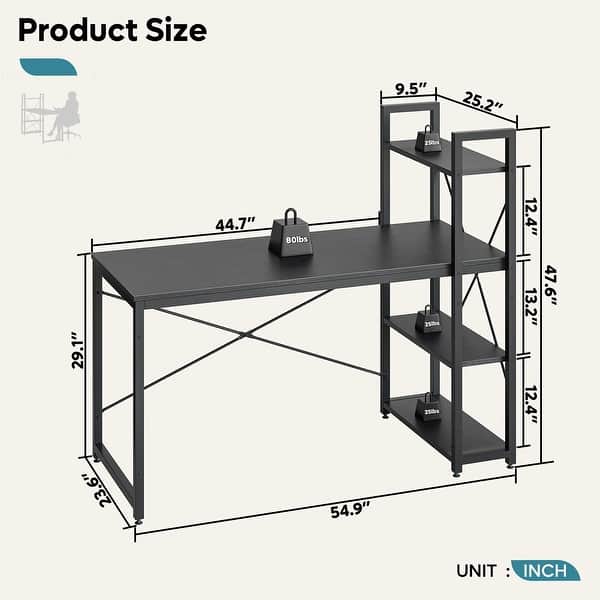 Computer Desk Home Office Computer Desk with 4 Shelves & Hooks - Bed ...