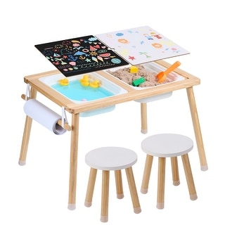 Sensory Table and Chairs Set, Toddlers Activity Table with 2 Stools, 2 ...