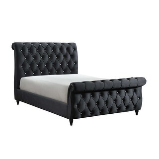 Ellowen King Size Bed, Diamond Tufted Upholstery, Panel Headboard ...
