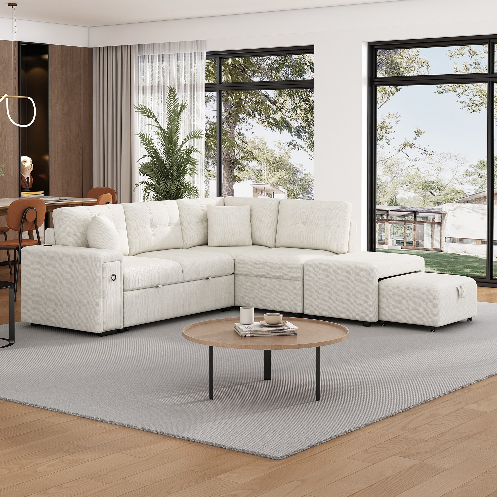 Sectional couch with built in table store
