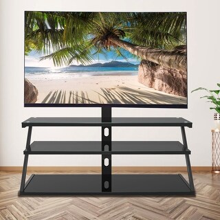 Universal Tempered Glass Metal Frame TV Stand for 32-65 inch TV - Bed ...