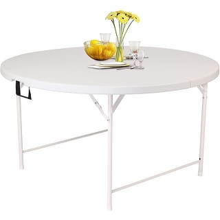 53" Round Plastic Folding Table Portable Dining Card Table - 53" L x 53 ...