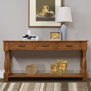 Brown Vintage console table with 3 drawers and storage dividers - Bed ...