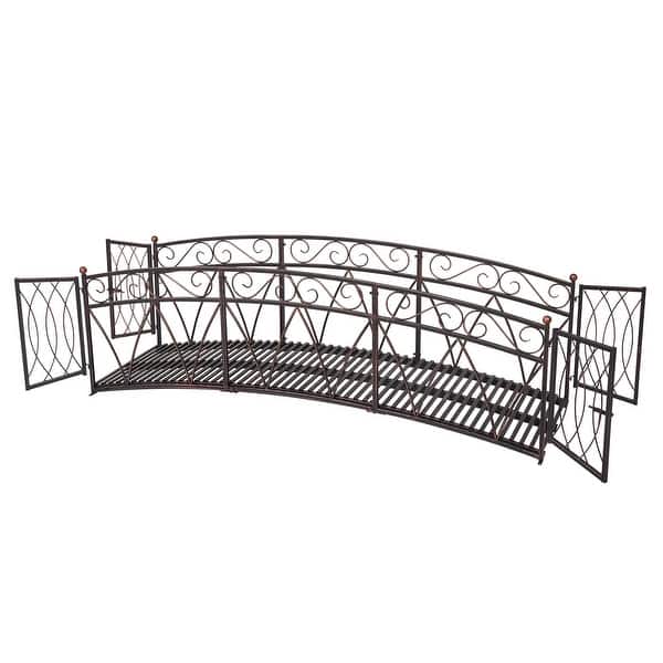 8 Ft Metal Garden Bridge w/Gate and Siderails, Long Iron Garden Arch ...