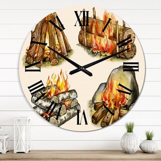 Designart 'Four Types Of Campfires' Cabin & Lodge wall clock - Bed Bath ...