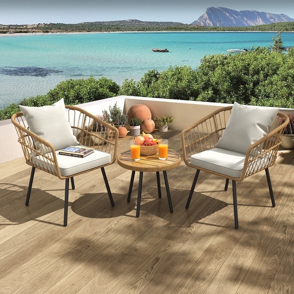 Moasis Outdoor Patio All Weather Wicker Loveseat Bistro Set Sectional Sofa with Cushions and Lumbar Pillows On Sale Bed Bath Beyond 37174574