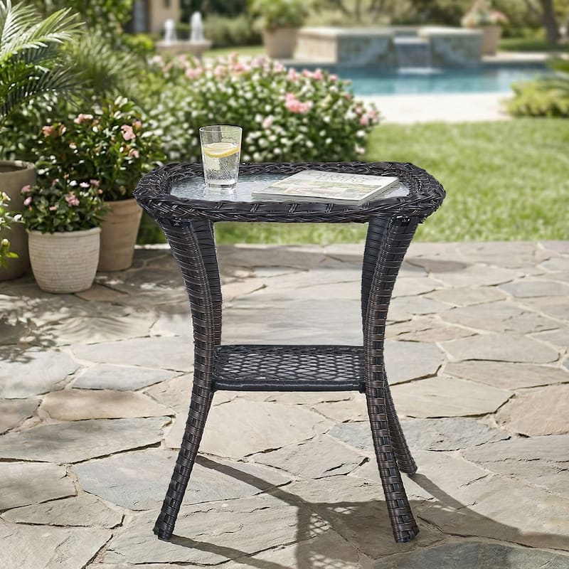 Meyreso 20"L x 20"W x 22"H Outdoor Wicker Side Table with Tempered ...