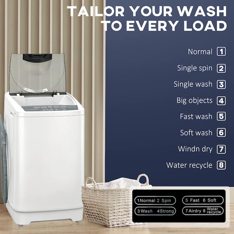 HOMCOM Portable Washing Machine, 1.3 Cu. Ft. Compact Washer with 8 ...