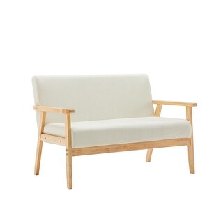 Gala 45 Inch Modern Loveseat Bench, Ivory Fabric, Natural Brown Wood ...