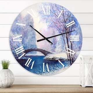 Designart 'Winter Scenery With Bridge Of Meandering River III' Lake ...