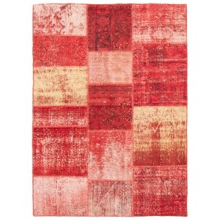 ECARPETGALLERY Hand-knotted Color Transition Patchwork Red Wool Rug - 4 ...