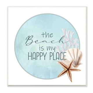 Stupell Beach is my Happy Place Sentiment Shell Starfish Wood Wall Art ...