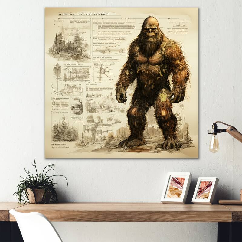Designart "Mystical Bigfoot Blueprint II" Bigfoot Blue Wall Decor ...