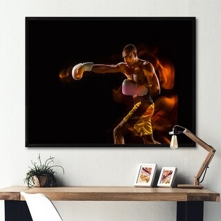 Designart "Professional Boxer Training Isolated On Black" Boxing Framed ...
