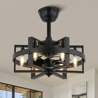 18" Oaks Aura Spacecraft-inspired Industrial Black Caged Ceiling Fan ...