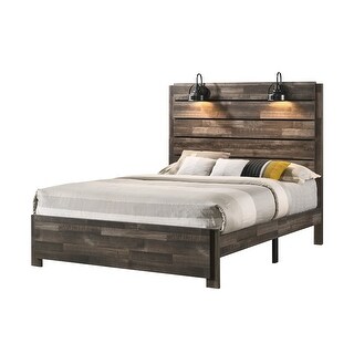 1pc Rustic Style Butcher Block Finish Weathered Bed w/ Lamp Wooden ...