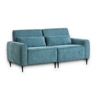 Tiu 74 Inch Sofa with 2 Lumbar Pillows, Blue Chenille, Metal, Solid ...