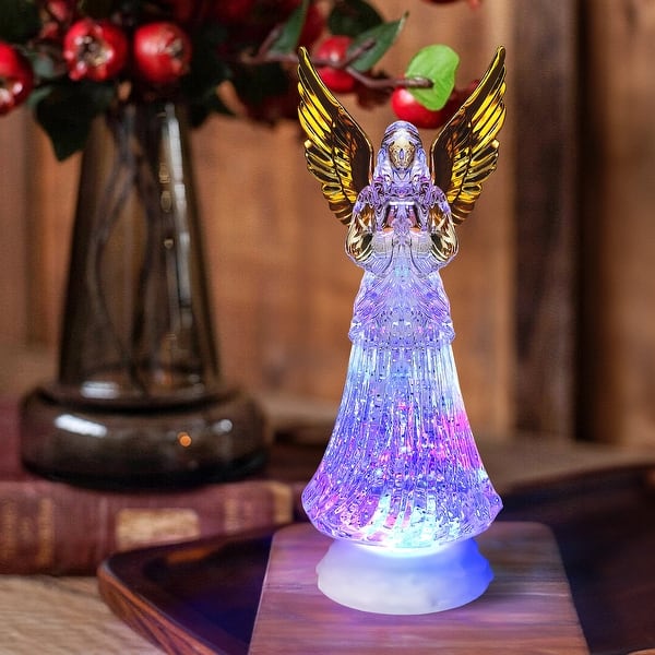 Lighted Angel With Gold Wings Swirling Glitter Water Lantern Snow Globe ...