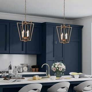Lora Mid-century Modern Brushed Brass 4-Light Geometric Lantern ...