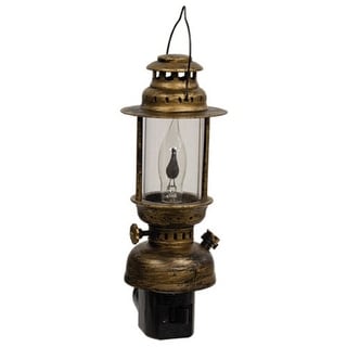 Vintage Bronze Plug-In Lantern Nightlight with Flickering Flame Rustic ...