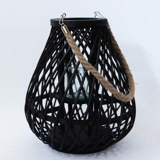 Black Woven Frame With Jute Rope Handle And Glass Candle Holder Pear ...