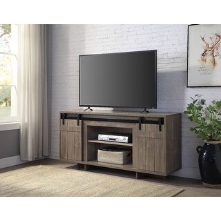 Rustic Farmhouse 60-Inch TV Stand with Sliding Barn Doors and Media ...