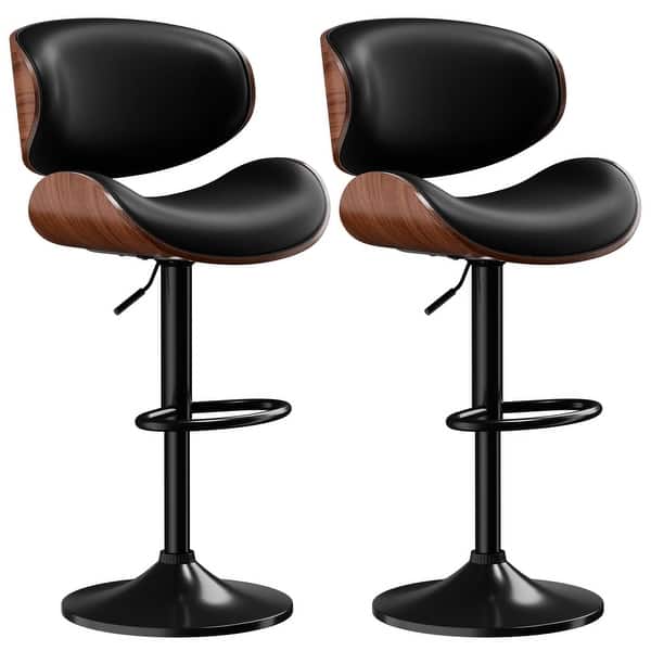 Adjustable Swivel Bar Stools Set of 2, Modern PU Leather Upholstered ...