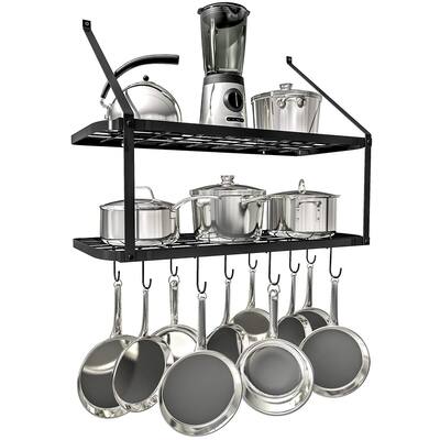 Pot Rack Wall Mounted Pan Hanging Racks 2 Tire (Black) - Overstock ...