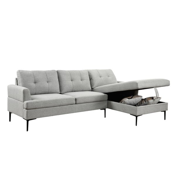 Light Gray L-Shaped Sectional Sofa with Storage Chaise and 2 Throw ...