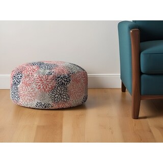 HomeRoots 24" Coral Polyester Round Floral Pouf Ottoman - Bed Bath ...