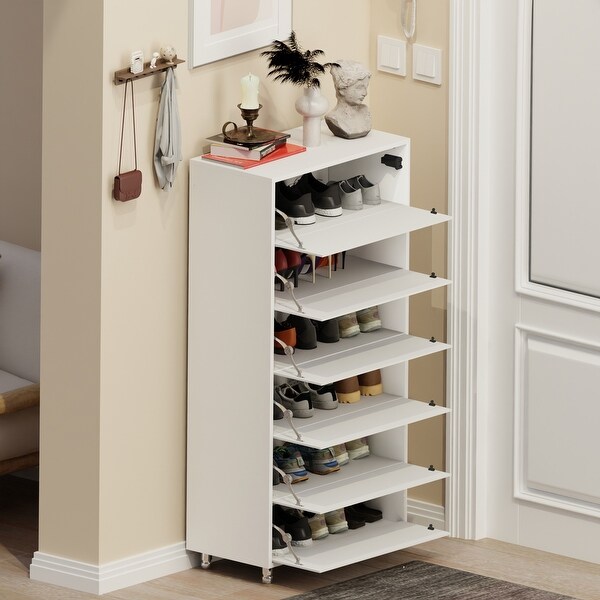 Mirror Shoe Cabinet With 6 Flip Drawers Mirror Shoe Rack Organizer Store Ample Shoes Mirror Shoe Storage With 4 Metal Legs Bed Bath Beyond 41807107