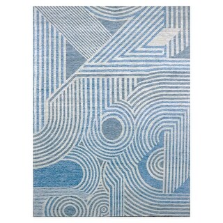 Shahbanu Rugs Steel Blue Hand Knotted Geometric Art Nouveau Collection ...