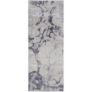 8' X 10' Blue And Ivory Floral Power Loom Distressed Area Rug - 3'6 ...
