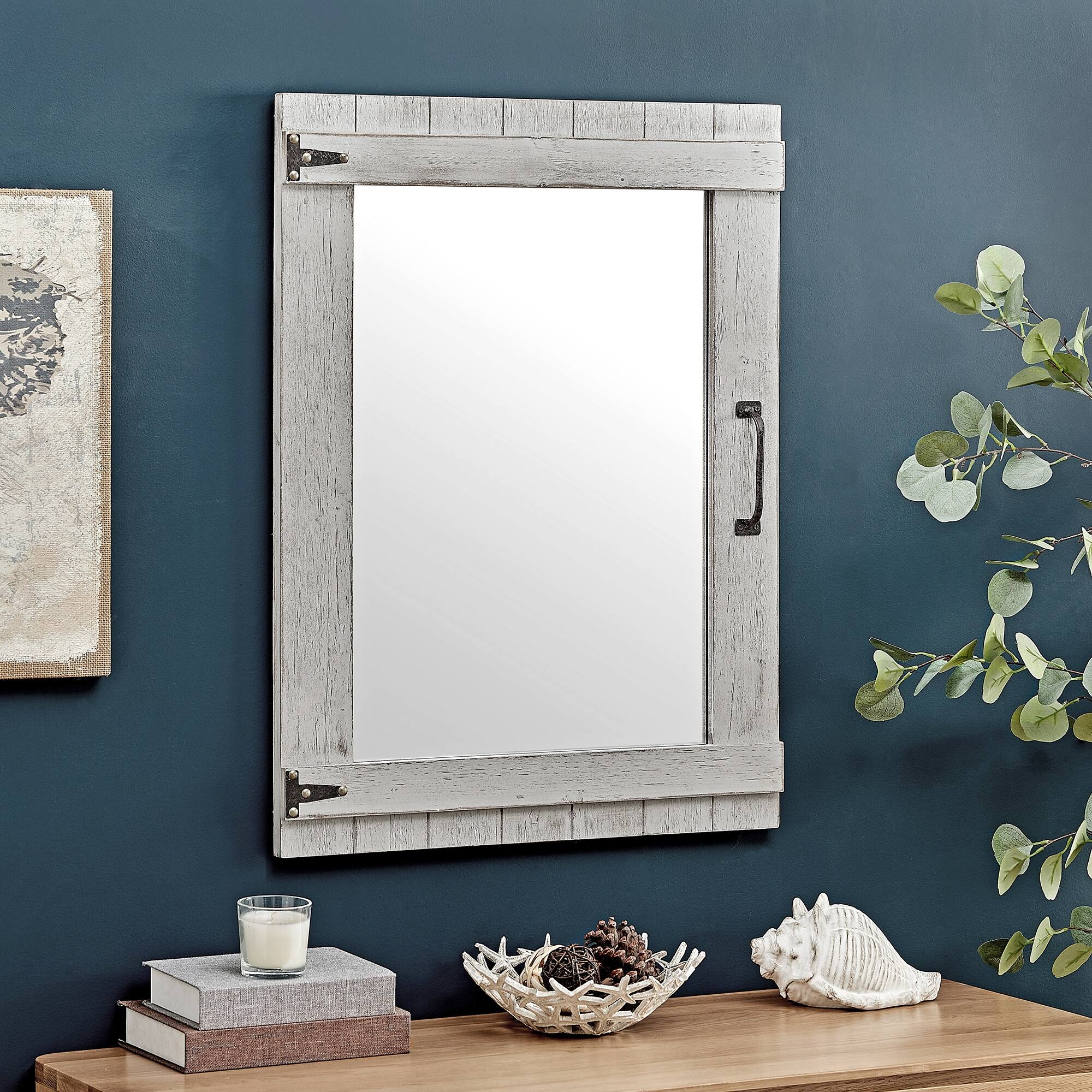 Cates Decorative Wood Wall Cabinet with Vanity Mirror and Barn Door ...
