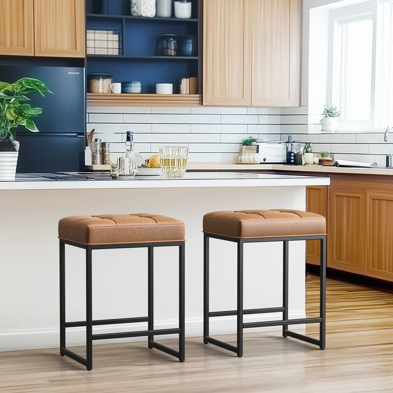 Yaheetech Modern Upholster Bar Stools for Kitchen Counter, Set of 2 ...