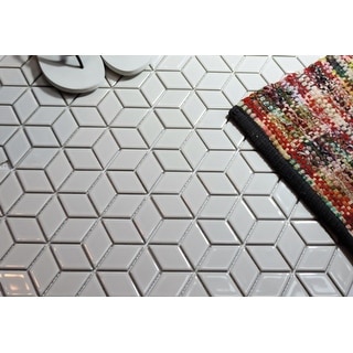 Glazed Porcelain Mosaic Tile Sheet Paris Rhombus Glossy White - Bed ...