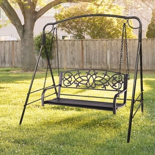 2Person Metal Outdoor Porch Swing Hanging Patio Bench 485 Lbs Capacity ...