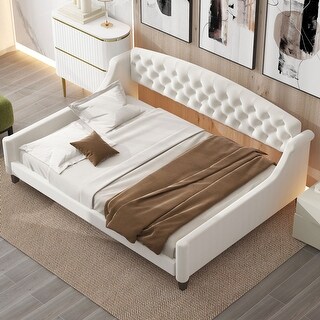 Upholstered Bed Frame, Full Size Modern Low-Profile Daybed with Button ...