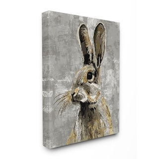 Stupell Rabbit Newspaper Collage Grey Gold Design Canvas Wall Art - Bed ...