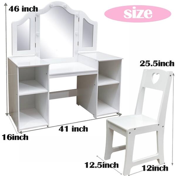 Princess Vanity Table for Toddlers Wood Makeup Playset with Chair ...
