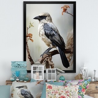 Designart "Bird Feathered Contemplation" Animals Bird Framed Canvas ...