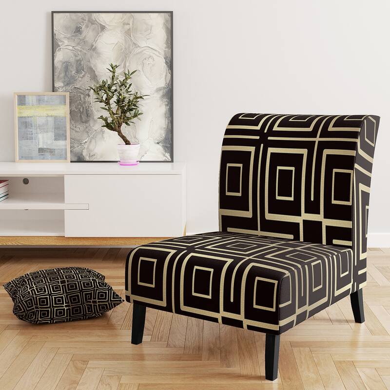 Designart "Golden Luxury Geometrics XII" Upholstered Mid-Century Accent ...