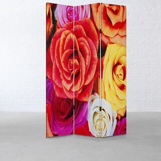 3 Panel Canvas Screen with Contrasting Flower Print, Multicolor - 6 x ...
