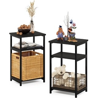3-Tier Metal Frame End Table with Storage Shelves, 2-Pack, Espresso ...