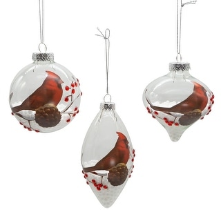 Kurt Adler 80MM Glass Transparent Cardinal Ball, Onion and Teardrop ...