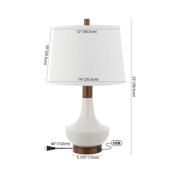 Apollo 23" Vintage Minimalist Iron/Ceramic LED Mini Table Lamp with USB ...
