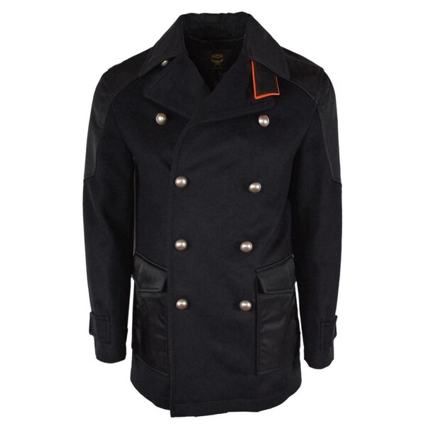 New MCM Men's Black Wool Military Pea Coat Jacket 42 U.S.Large - L ...