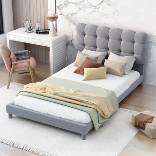 Twin Velvet Upholstered Bed Frame, Block Shaped Design - Bed Bath ...